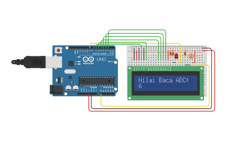 Circuit design 5.2 Ekperimen Rangkaian Interface Input Sensor ADC - LDR - Tinkercad