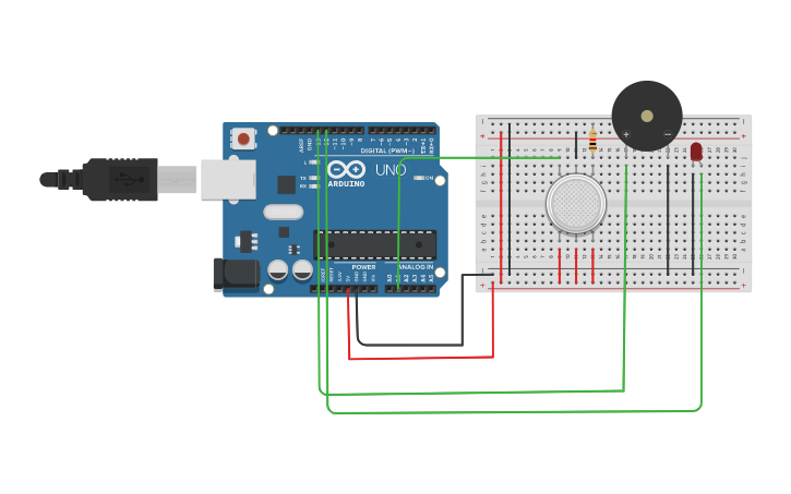Circuit design gas leakage detection sensor - Tinkercad