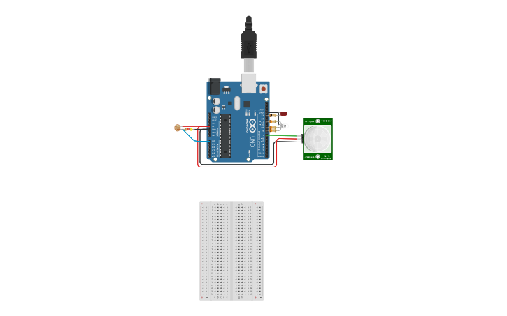 Circuit design Praktikum 04 Latihan Sensor PIR dan LDR - Tinkercad Circuit design Praktikum 04 Latihan Sensor PIR dan LDR - Tinkercad