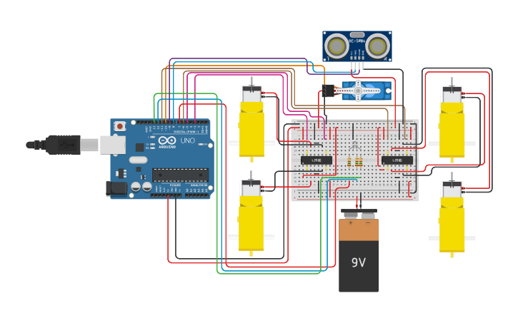 Circuit design Carro Evasor de Obstáculos - Tinkercad