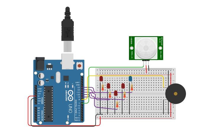 Circuit design Sensor PIR - Tinkercad