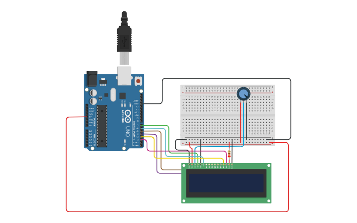 Circuit design Pantalla LCD ACTIVIDAD 5 EJERCICIO 2 - Tinkercad