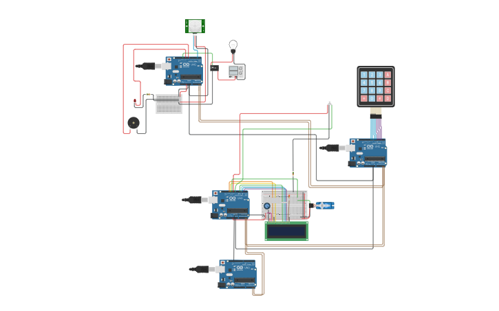 Circuit design Comm. Protocol and 3 password attempts - Smart Home Security System - HZ - Tinkercad