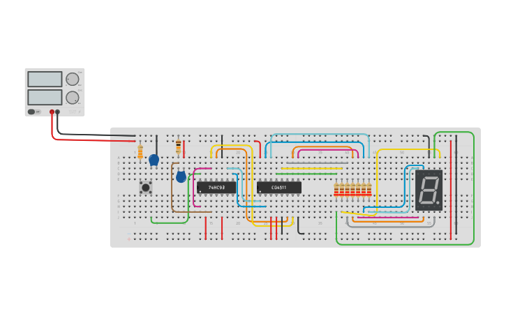 Circuit design CONTATORE CON 74HC93, CD4511, DISPLAY A 7 SEGMENTI, MOD ...
