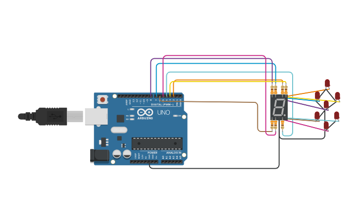 Circuit design secuencia de numeros - Tinkercad