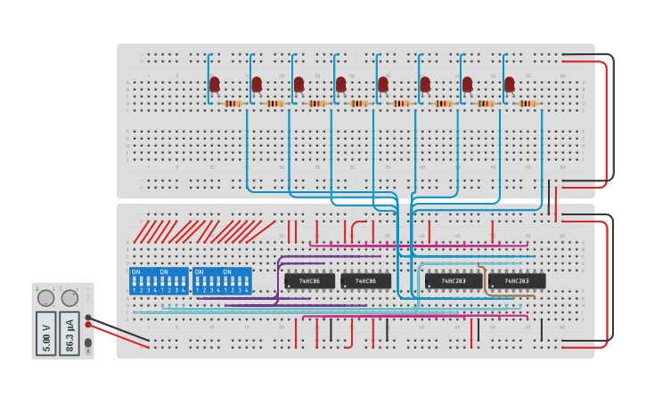 Circuit design 8-Bit Binary Subtractor - Tinkercad
