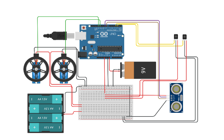 Circuit design mini Sumo Robot - Tinkercad