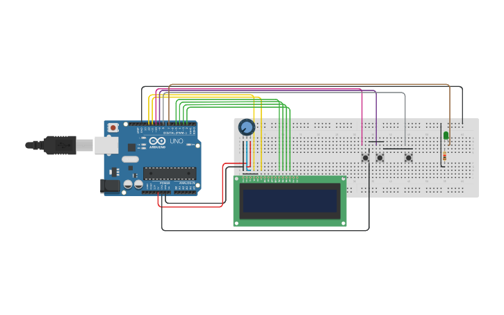 Circuit design Copy of LCD Menu + LED - Tinkercad