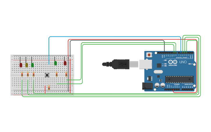 Circuit design Ampelschaltung - Tinkercad