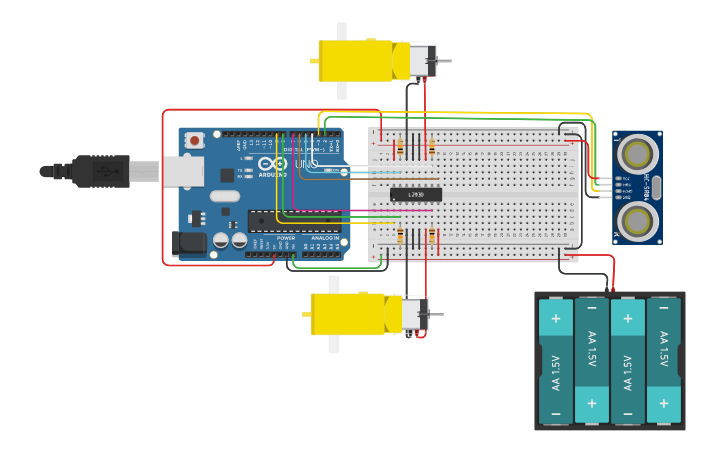 Circuit design Sensor, Motor y Puente H - Tinkercad