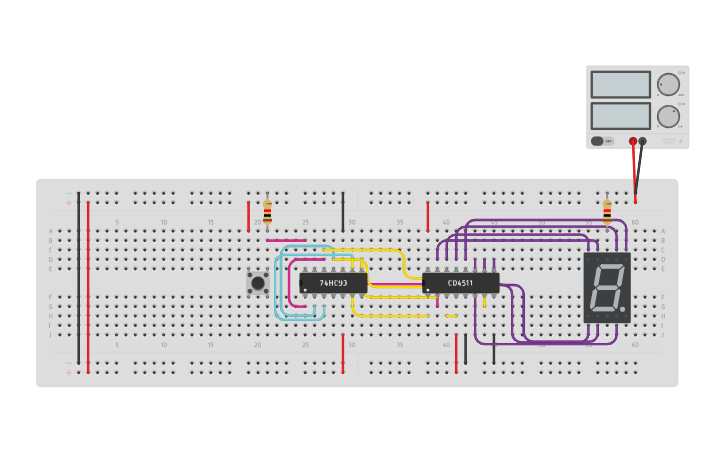 Circuit design Contador de 0 a 9 - Tinkercad