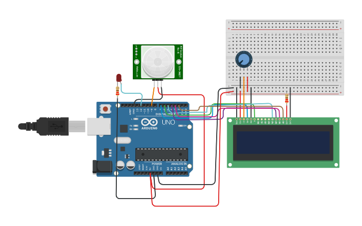 Circuit design Sensor PIR con lcd - Tinkercad