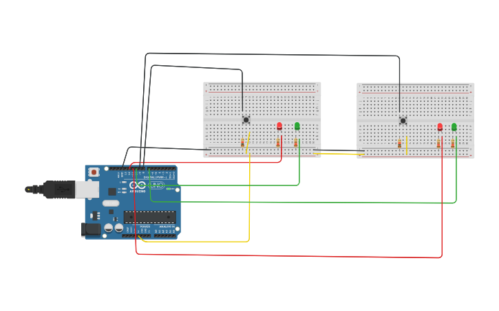 Circuit design Semáforo de peatones | Tinkercad