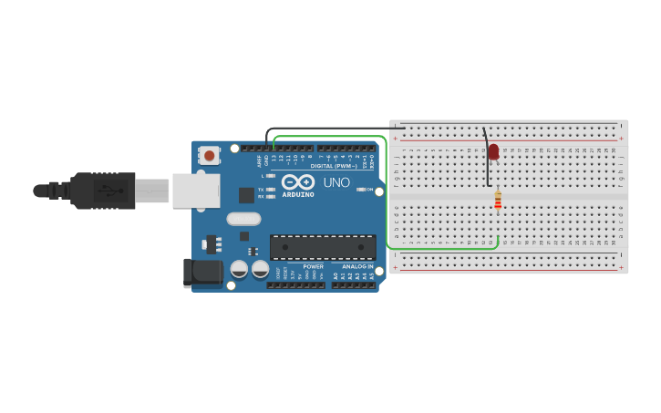 Circuit design LED na protoboard | Tinkercad