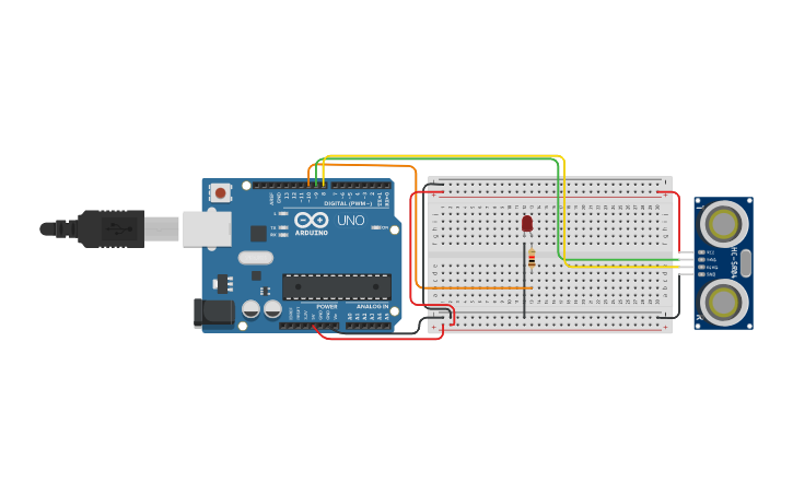 Circuit design sensor ultrasonico - Tinkercad