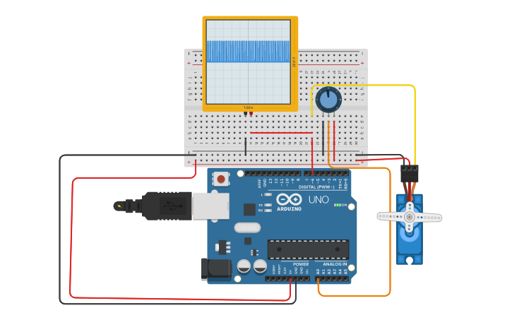 Circuit design Servo Motor Quiz - Tinkercad