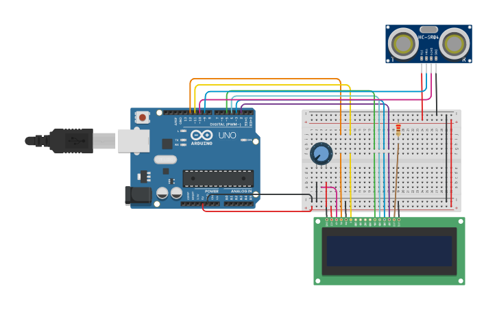 Circuit design Ultrasonic sensor distance calculator - Tinkercad Circuit design Ultrasonic sensor distance calculator - Tinkercad