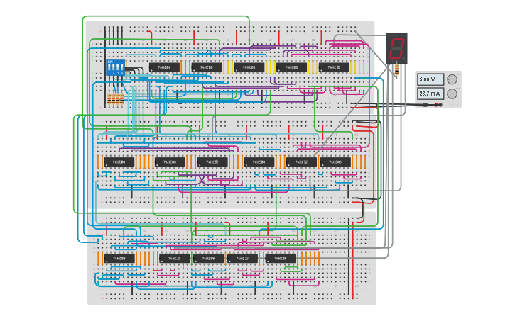 Circuit design binary to hex - Tinkercad