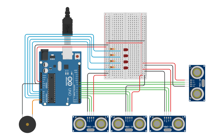 Circuit design Ultrasonic Sensor (Car) - Tinkercad