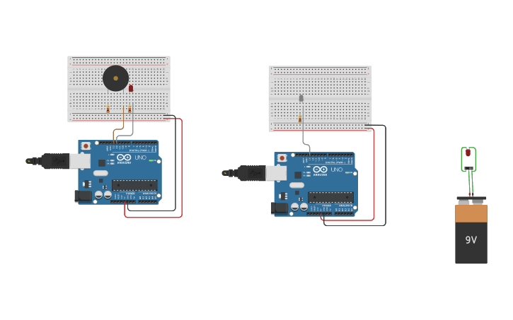 Circuit design 1 LED 1 BUZZER SEPARATE | Tinkercad