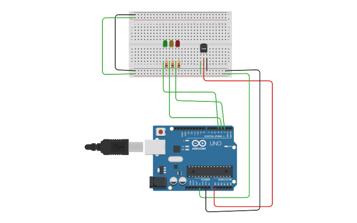 Circuit design TEMP LED | Tinkercad