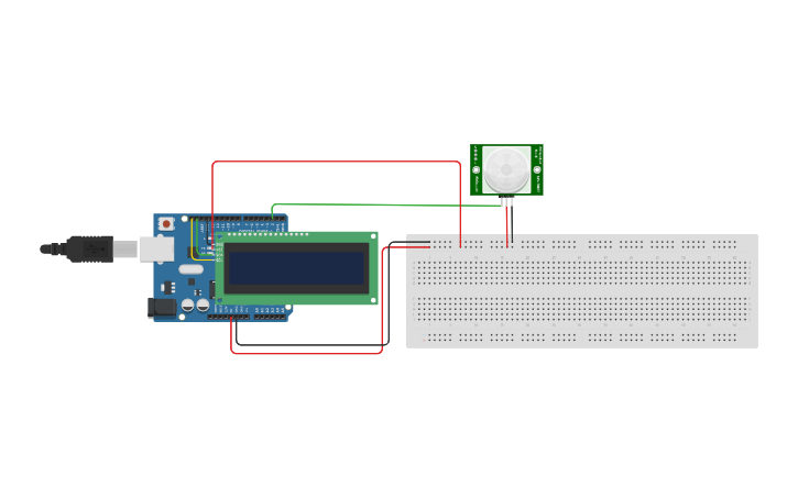 Circuit design LCD y PIR - Tinkercad