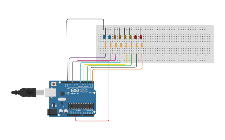 Circuit design 8 LEDS | Tinkercad