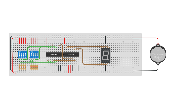 Circuit design Activity#6&7-4-BIT ADDER WITH 7-SEGMENT | Tinkercad