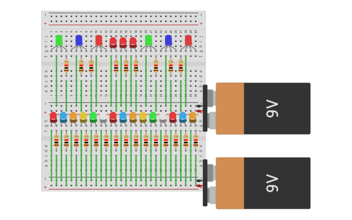Circuit design LED in board - Tinkercad