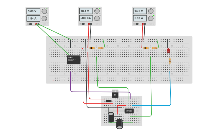 Circuit design Dual Battery Relay Board ATtiny - Tinkercad