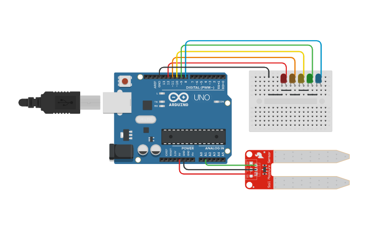 Circuit design Soil Moisture Sensor (no code) | Tinkercad