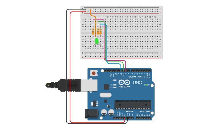 Circuit design LED RGB Circuito 3 - Tinkercad
