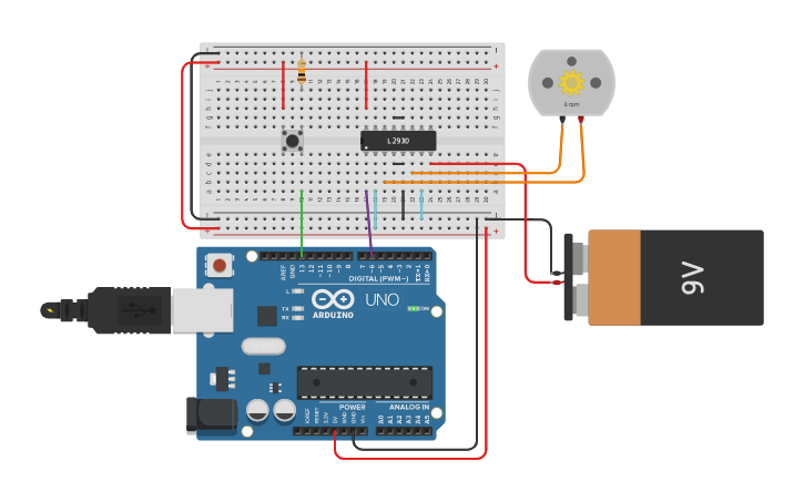 Circuit design Puente H unico pin - Tinkercad