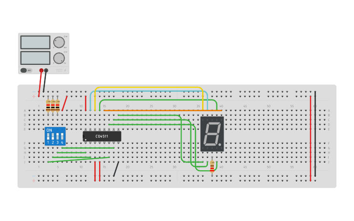 Circuit design 7 Segment Display with Decoder - Tinkercad