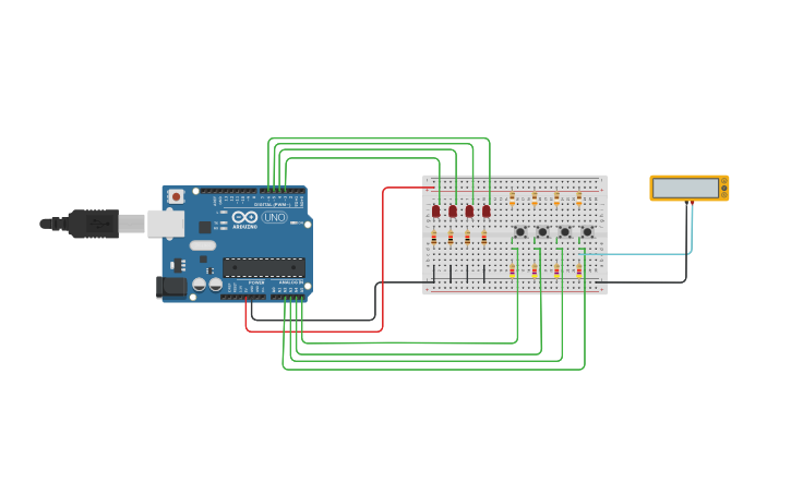 Circuit design UE01_clLED_clKey_Aufgabe | Tinkercad