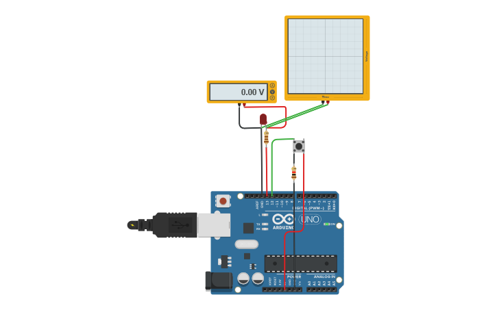 Circuit design Button LED Blinking - Tinkercad
