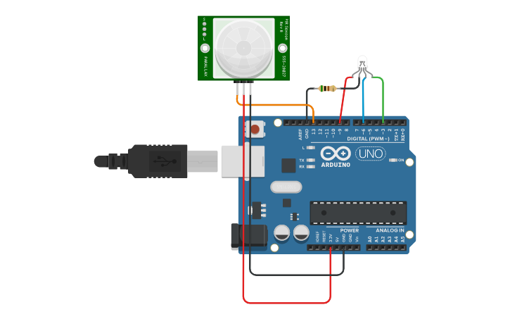 Circuit Design Arduino Sensor Gerak Dan Led Rgb Tinkercad
