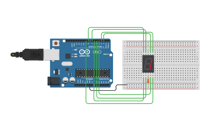 Circuit design Display catodo comum - Tinkercad