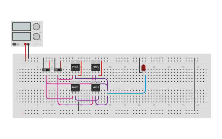 Circuit design CMOS NAND - Tinkercad