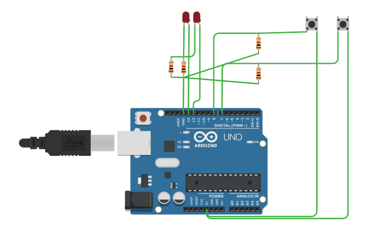 Circuit design LED 1 y LED 2(C.Publica) | Tinkercad