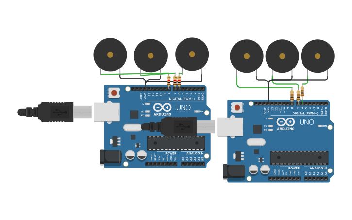 Circuit design Music by Buzzers - Tinkercad