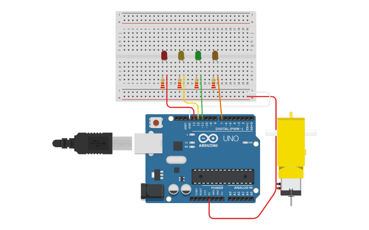 Circuit design Multiple LED's in sequence - Tinkercad