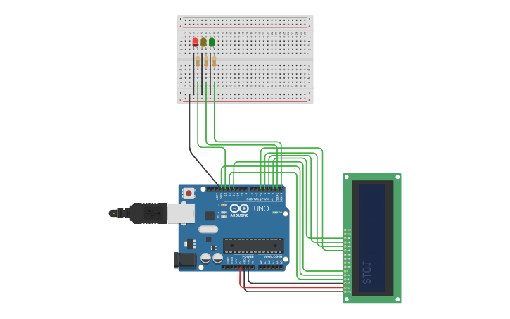 Circuit design semafor pomocou lcd | Tinkercad