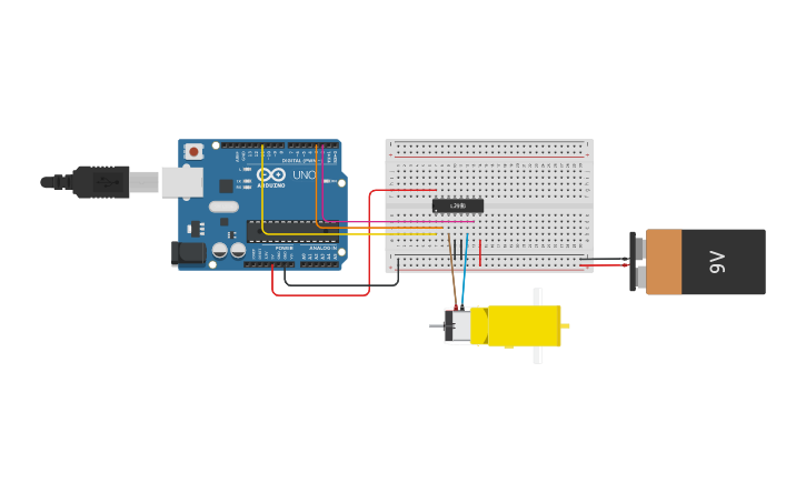 Circuit design Prática 5 - Motor DC | Tinkercad