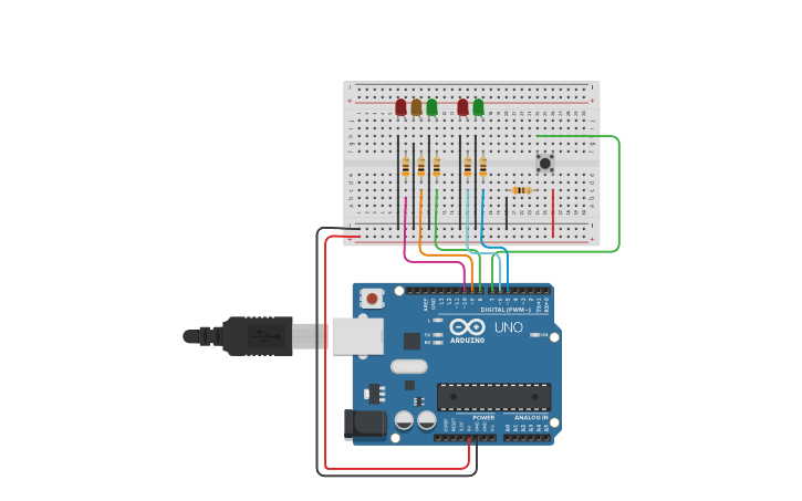 Circuit design Simple Traffic light - Tinkercad
