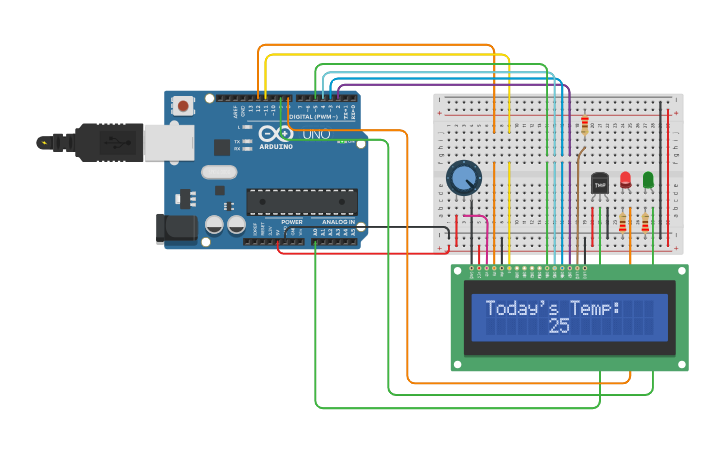 Circuit design Temperature and humidity monitoring system - Tinkercad