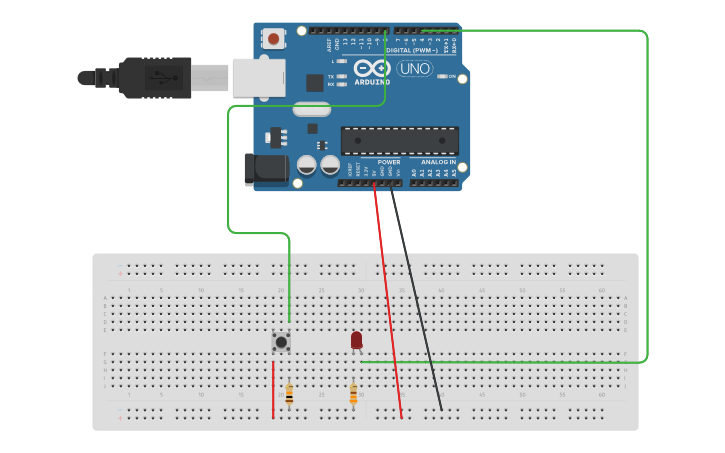 Circuit design Arduino LED-PushButton - Tinkercad