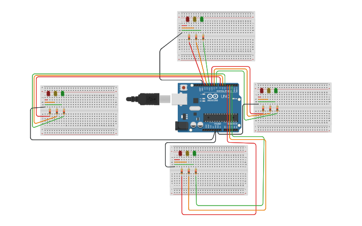 Circuit design 4 WayTraffic Control System | Tinkercad