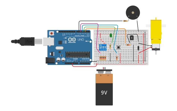 Circuit design led and motor - Tinkercad