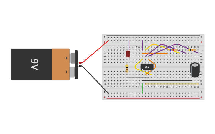 Circuit design NE555 časovač - Tinkercad